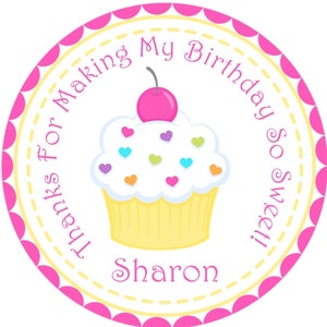 Cupcake Birthday Favor Sticker, Cupcake Birthday Favor Label, Cupcake ...