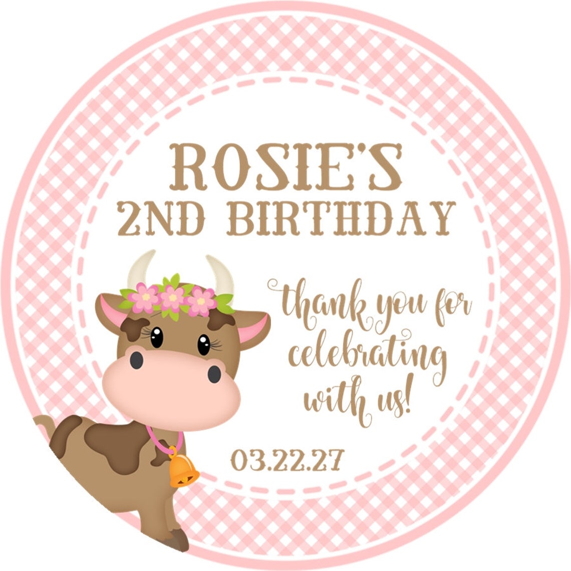 Barnyard Farm Cow Birthday Party Stickers or Favor Tags Girls - Etsy