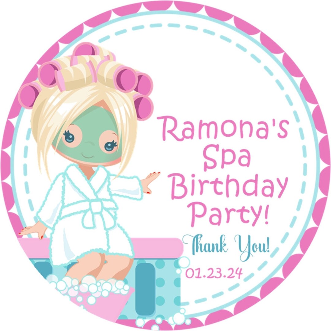Spa Birthday Party Stickers or Favor Tags, Spa Birthday Decorations ...