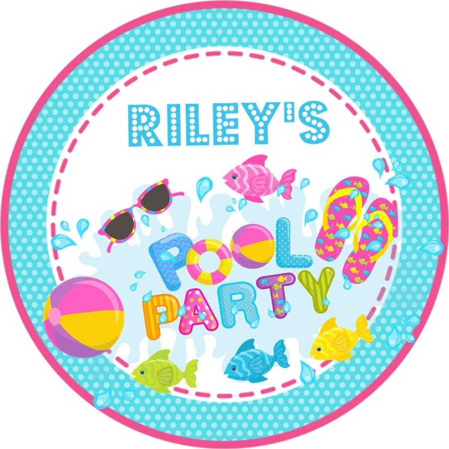 Girls Pool Party Stickers Pool Birthday Party Favor Tags | Etsy