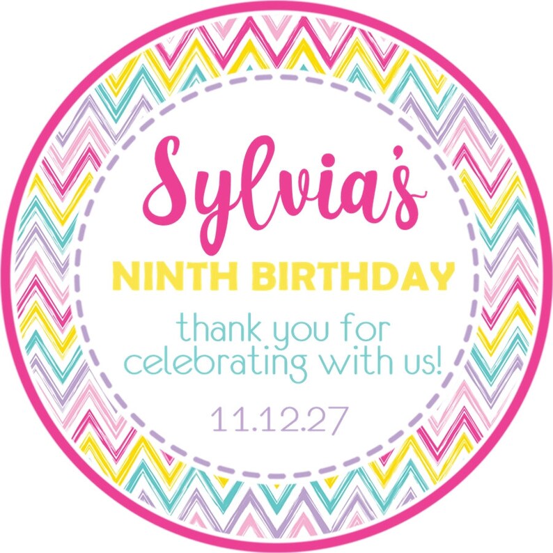 Girls Pastel Rainbow Striped Birthday Party Stickers or Favor Tags ...