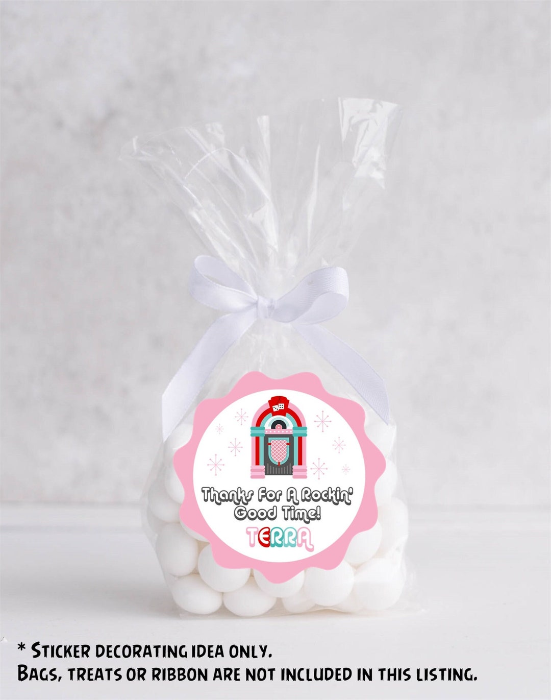 1950's Retro Sock Hop Birthday Favor Sticker, Red, Pink and Turquoise ...