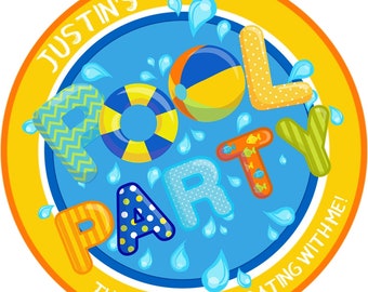 Pool Party Stickers Pool Birthday Party Favor Tags | Etsy