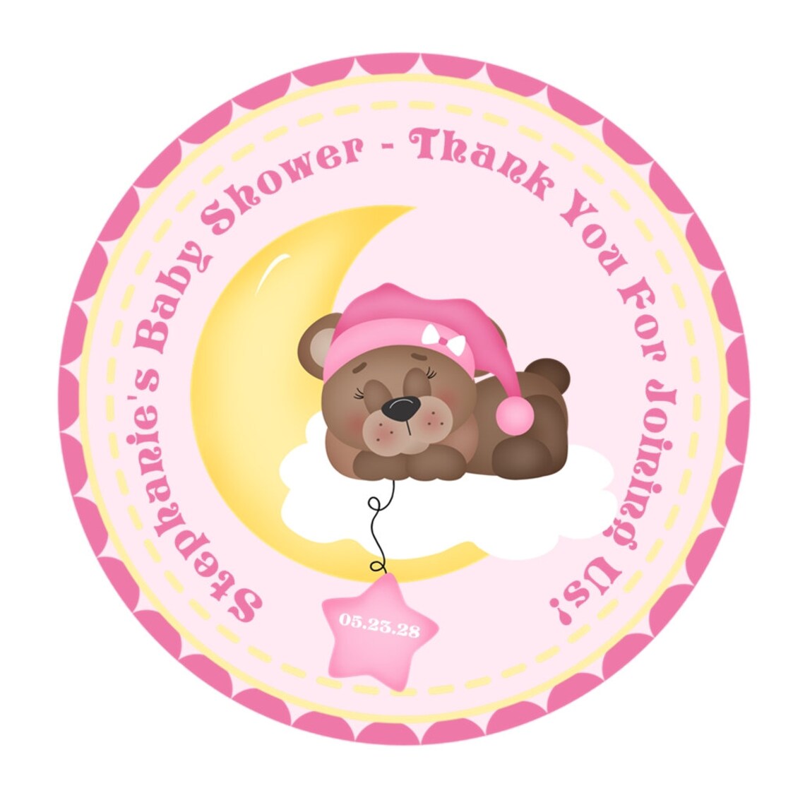 Girls Pink Teddy Bear Moon & Stars Baby Shower Sticker Labels | Etsy