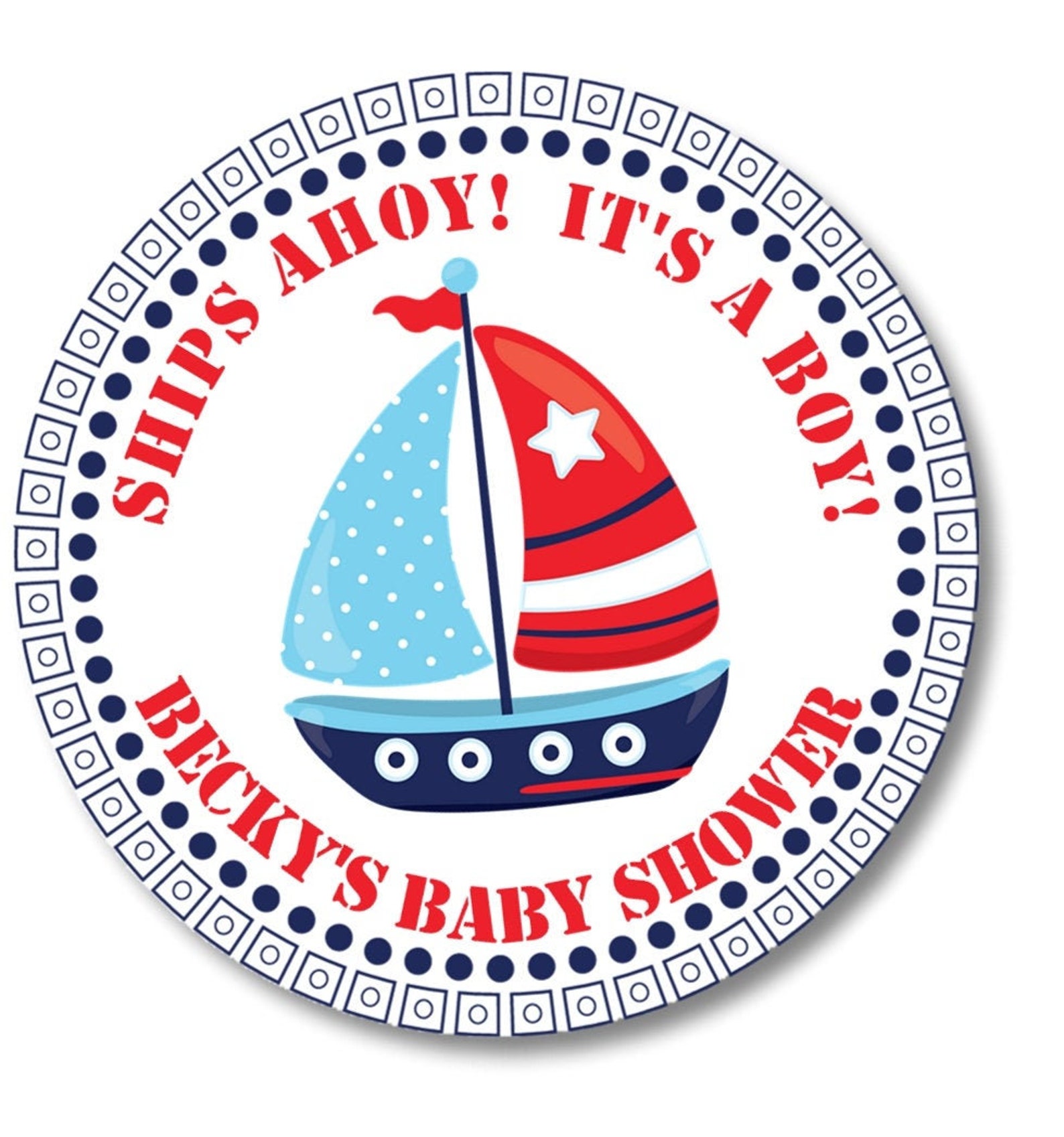 Nautical Baby Shower Favor Sticker, Ships Ahoy It's A Boy Nautical Baby ...