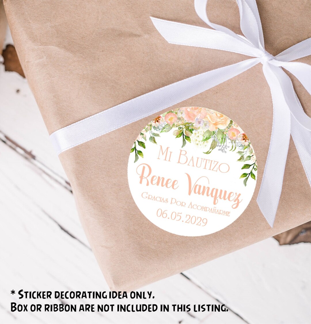 Peach Floral Spanish Baptism Favor Tag, Spanish Baptism Stickers for ...