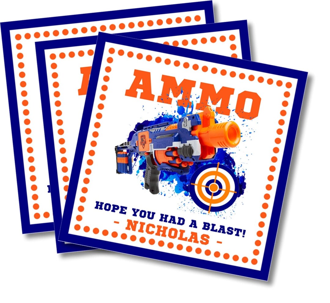 Nerf Birthday Party Stickers, Nerf Birthday Favor Tags - Etsy
