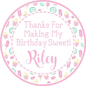 Girls Pastel Sweets Birthday Party Stickers or Favor Tags, Sweet ...