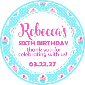 Cupcake Birthday Party Stickers or Favor Tags, Cupcake Birthday ...