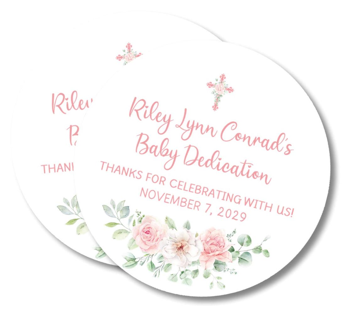 Girls Pink Baby Dedication Sticker, Girls Baby Dedication Favor Tags - Etsy