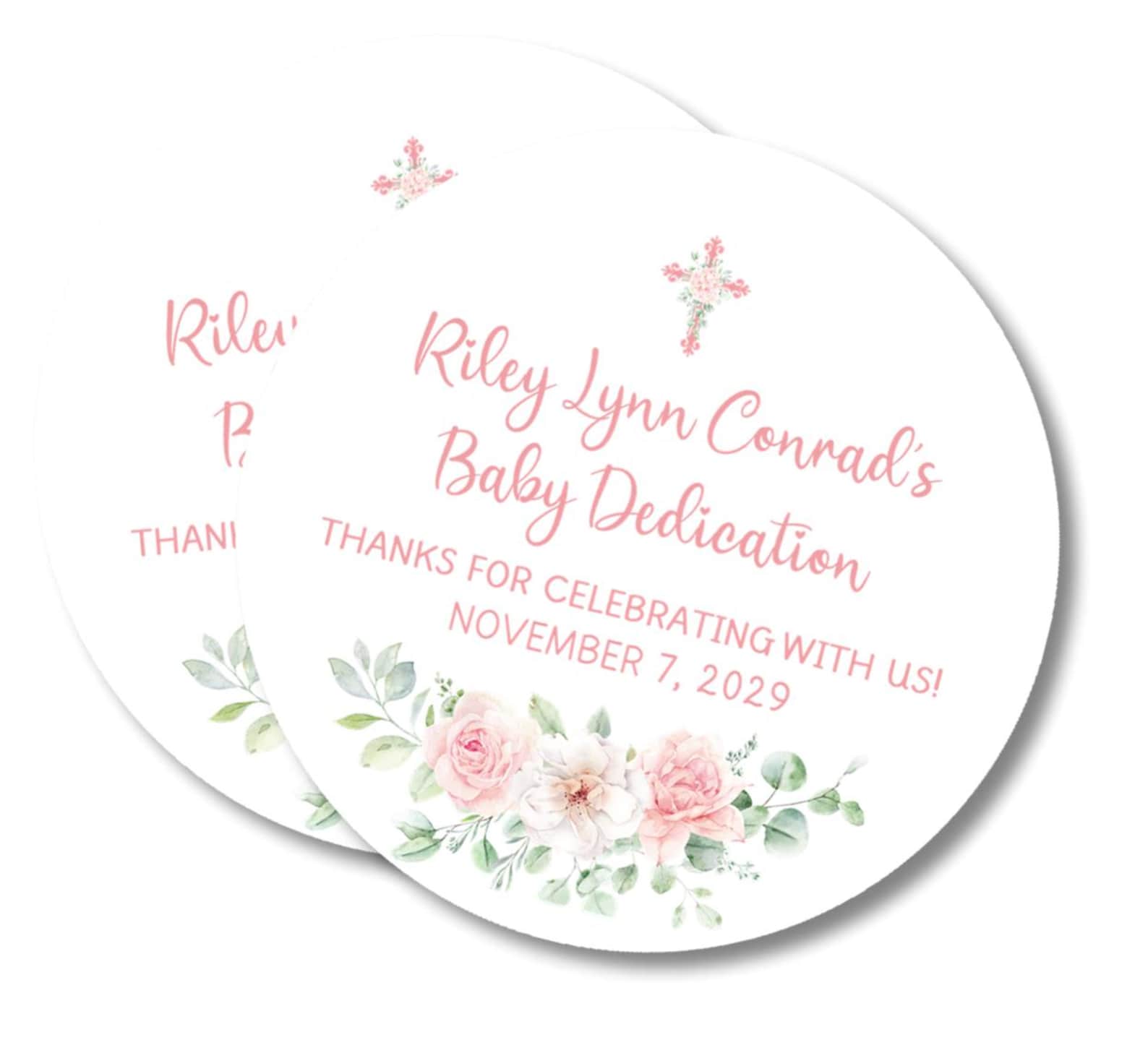 Girls Pink Baby Dedication Sticker, Girls Baby Dedication Favor Tags - Etsy