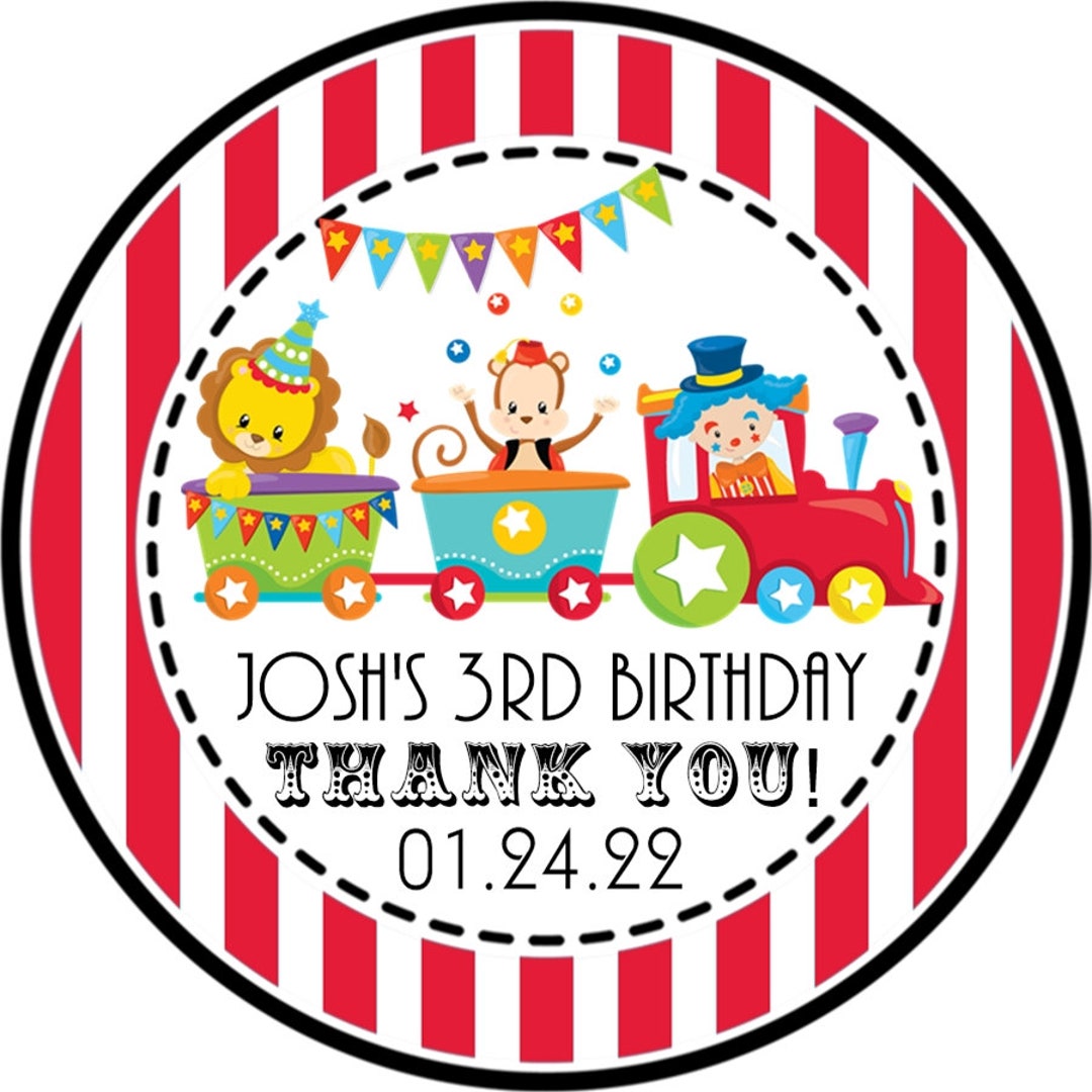 Circus Train Birthday Party Stickers or Favor Tags, Circus Birthday ...