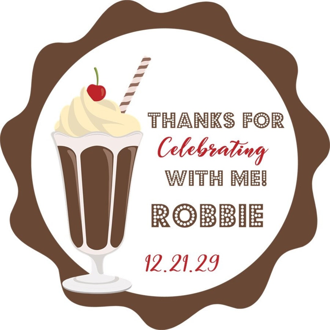 Milkshake 1950's Retro Sock Hop Birthday Favor Sticker, 1950's ...