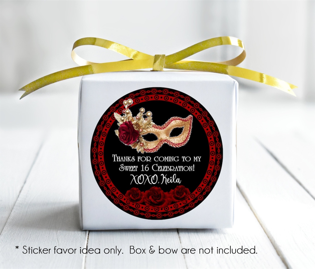 Red, Black & Gold Masquerade Birthday Party Stickers for Favors ...