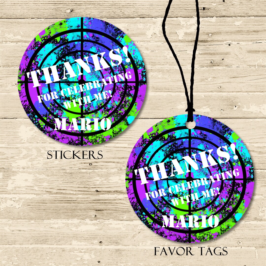 Paintball Birthday Party Stickers or Favor Tags, Paintball Birthday ...