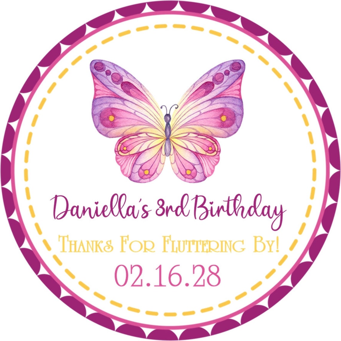 Purple Butterfly Birthday Party Stickers or Favor Tags - Etsy UK