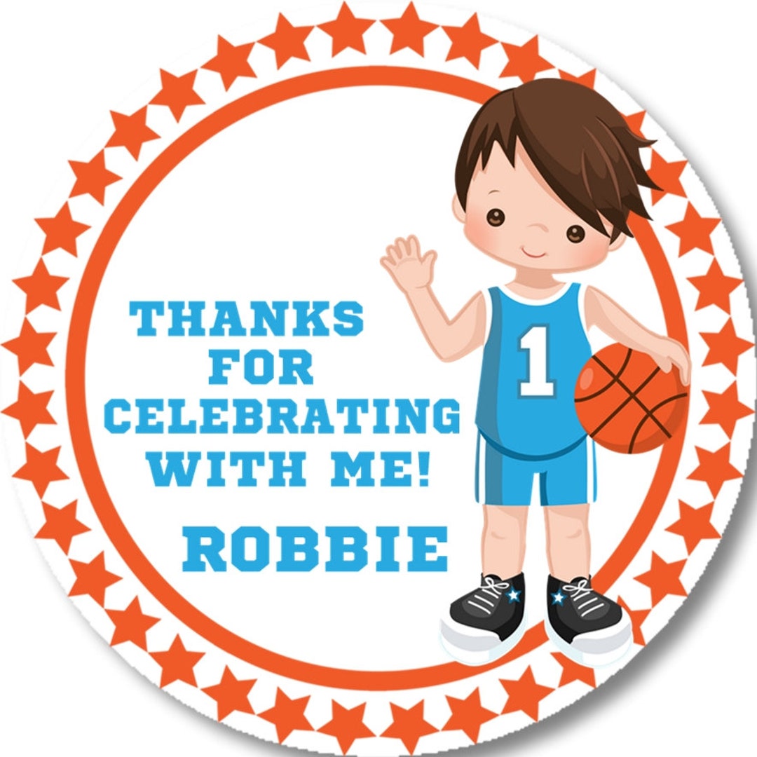 Boys Basketball Birthday Party Stickers, Basketball Birthday Favor Tags ...
