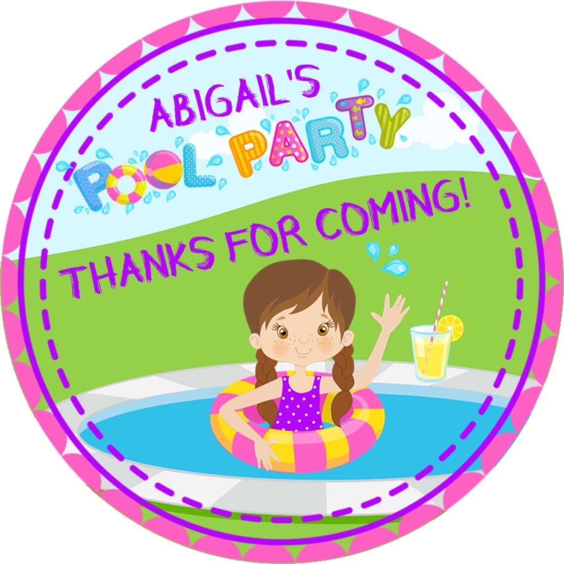 Girls Pool Party Stickers Pool Birthday Party Favor Tags for - Etsy