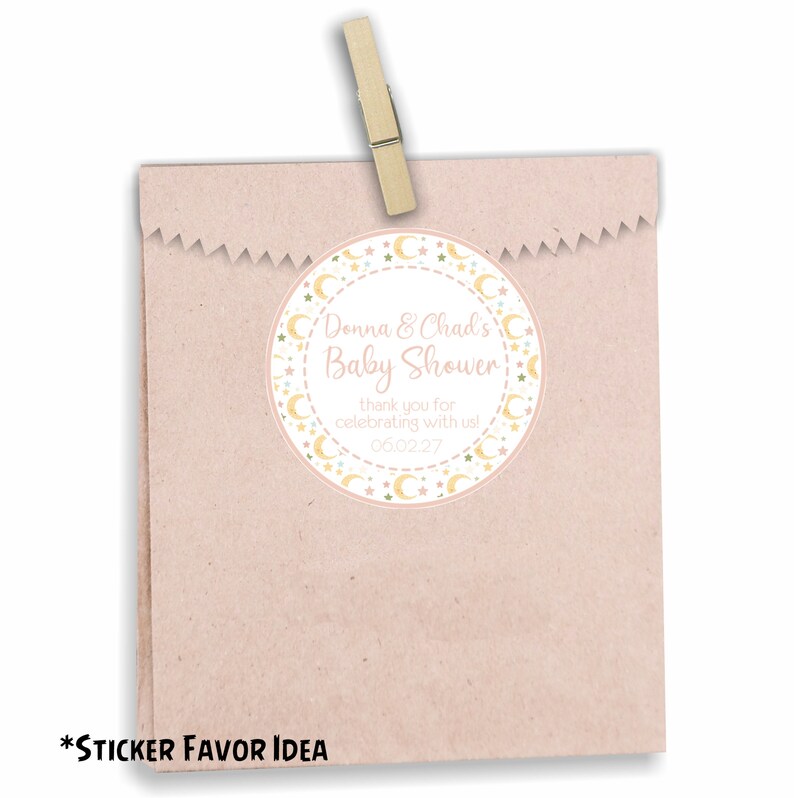 Girls Pink Moon & Stars Baby Shower Stickers or Favor Tags | Etsy