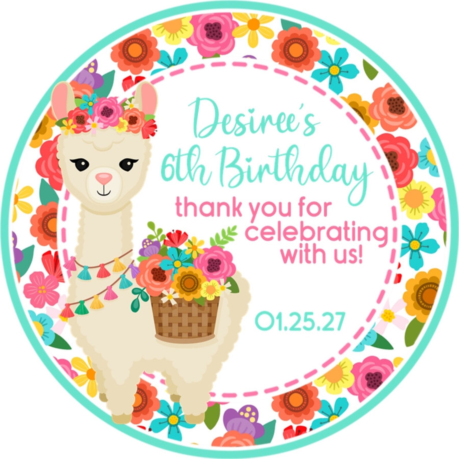 Llama Birthday Party Stickers or Favor Tags, Llama Birthday Decorations ...