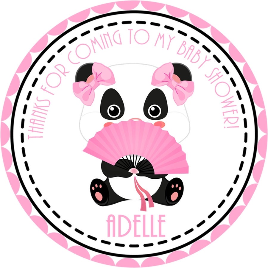 Girls Panda Baby Shower Favor Sticker, Pink Panda Baby Shower Sticker ...
