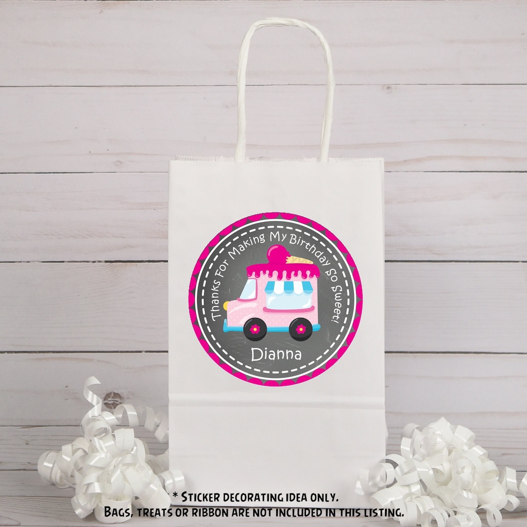 Ice Cream Birthday Party Stickers or Favor Tags, Ice Cream Party Favor ...