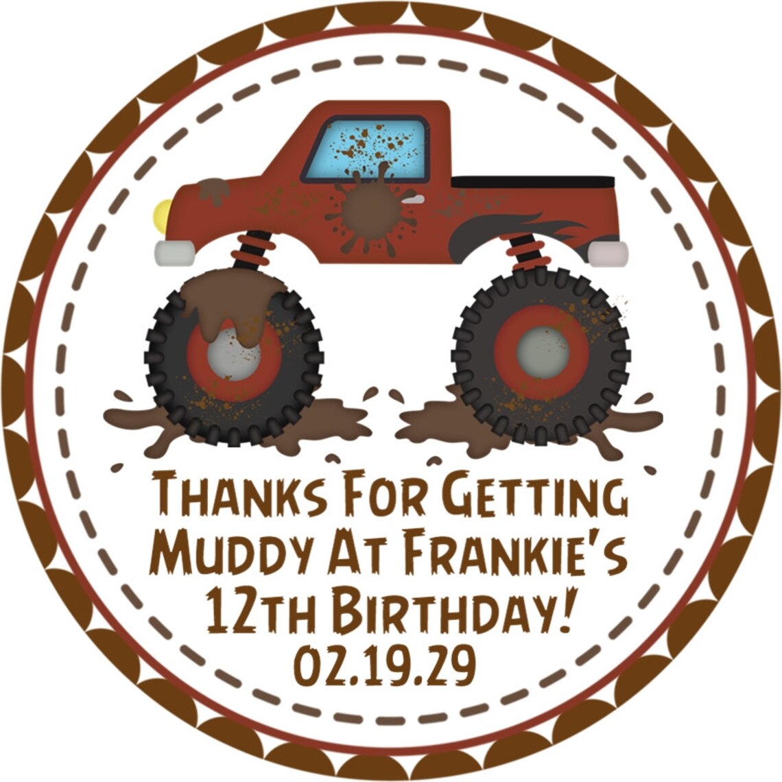 Mudding Monster Truck Birthday Party Stickers Mudding Party - Etsy
