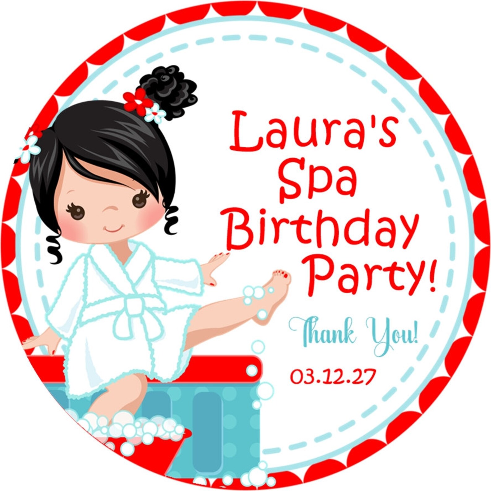Spa Birthday Party Stickers or Favor Tags, Spa Birthday Decorations ...