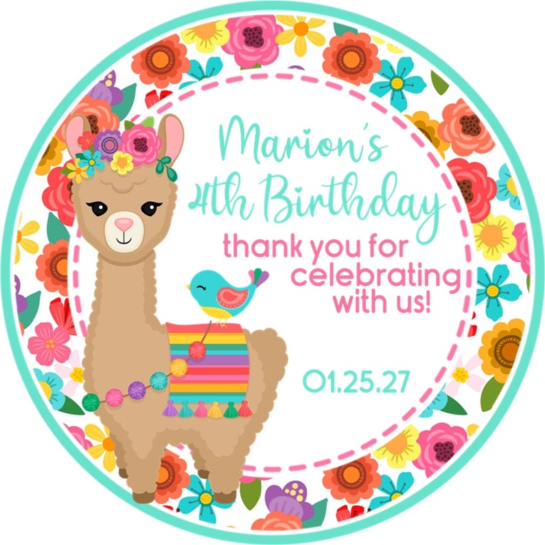 Llama Birthday Party Stickers or Favor Tags, Llama Birthday Decorations ...