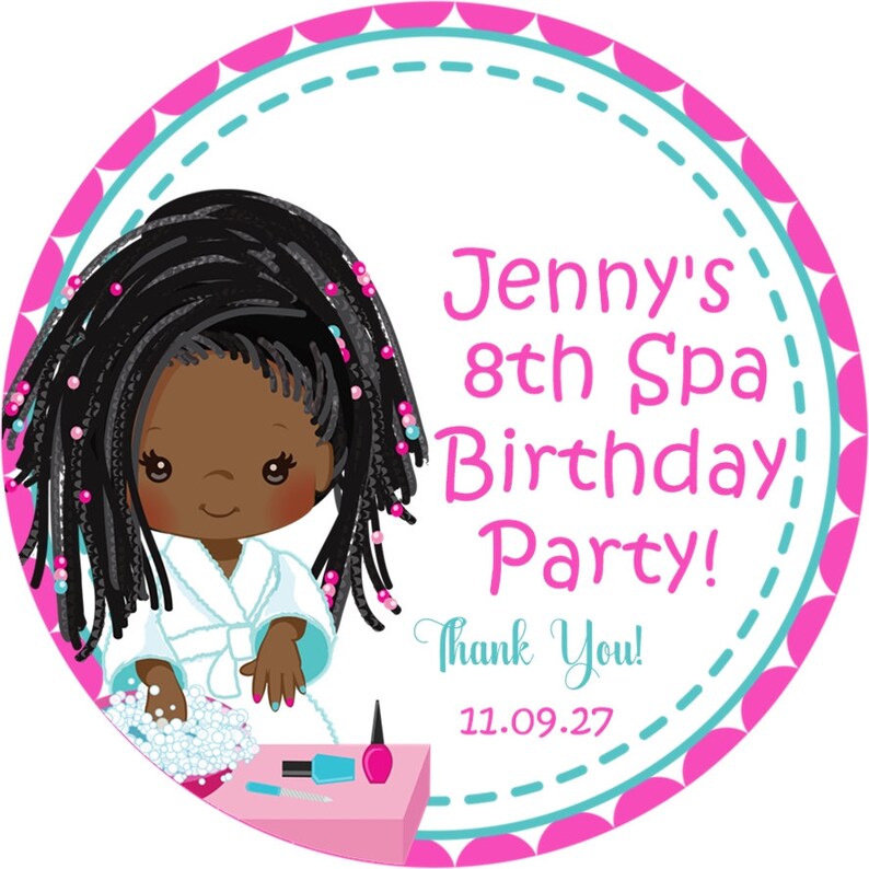 Spa Birthday Party Stickers or Favor Tags, Spa Birthday Decorations ...