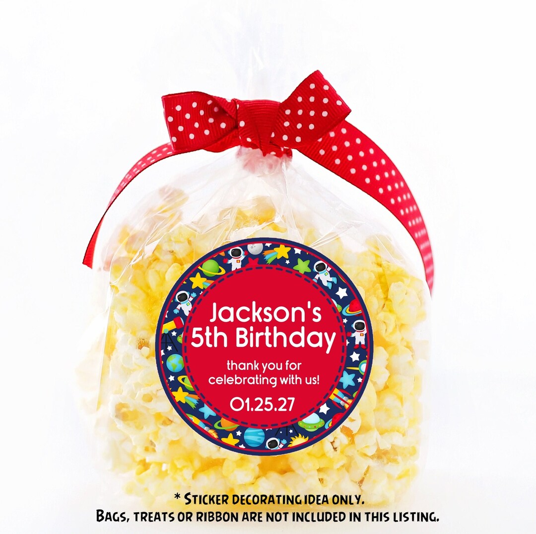 Space Birthday Party Stickers or Favor Tags, Space Birthday Decorations ...