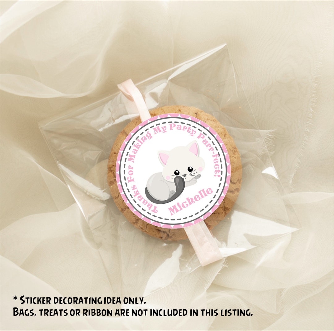 Cat Birthday Party Sticker Labels, Cat Party Stickers, Cat Party ...