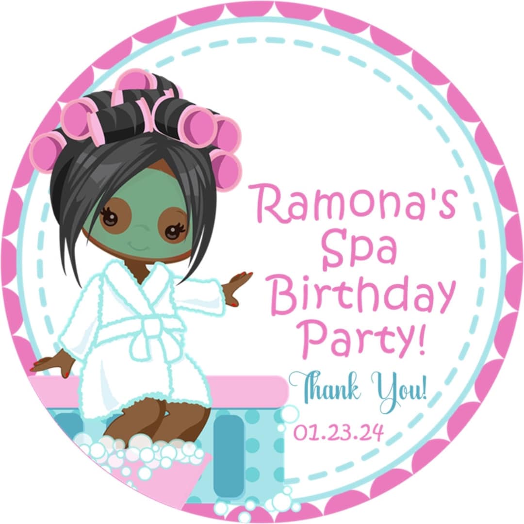Spa Birthday Party Stickers or Favor Tags, Spa Birthday Decorations ...