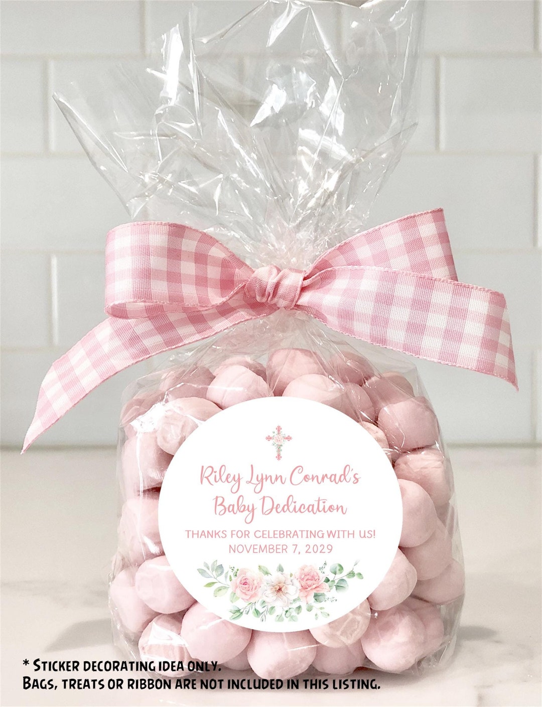 Girls Pink Baby Dedication Sticker, Girls Baby Dedication Favor Tags - Etsy