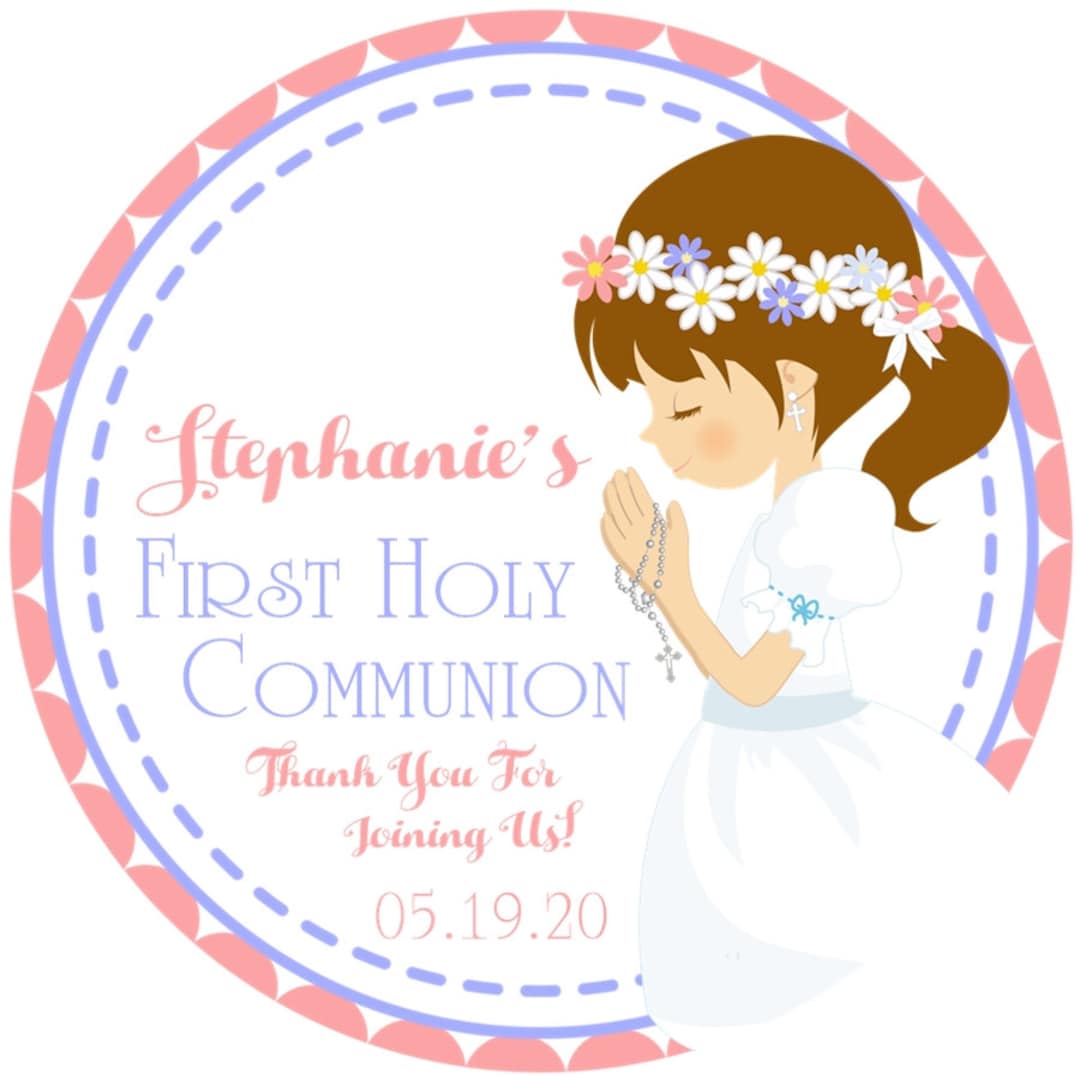 Aqua Girl First Holy Communion Favor Tags or Sticker Labels, Aqua ...