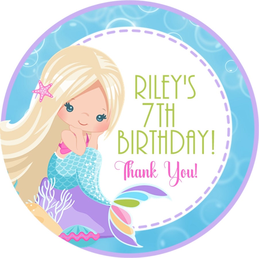 Mermaid Birthday Party Stickers or Favor Tags Mermaid - Etsy