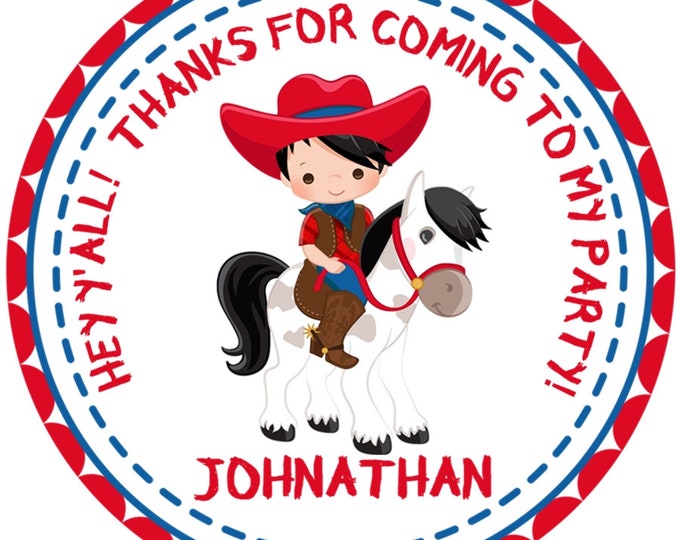Cowboy Birthday Party Sticker Labels Cowboy Stickers for | Etsy