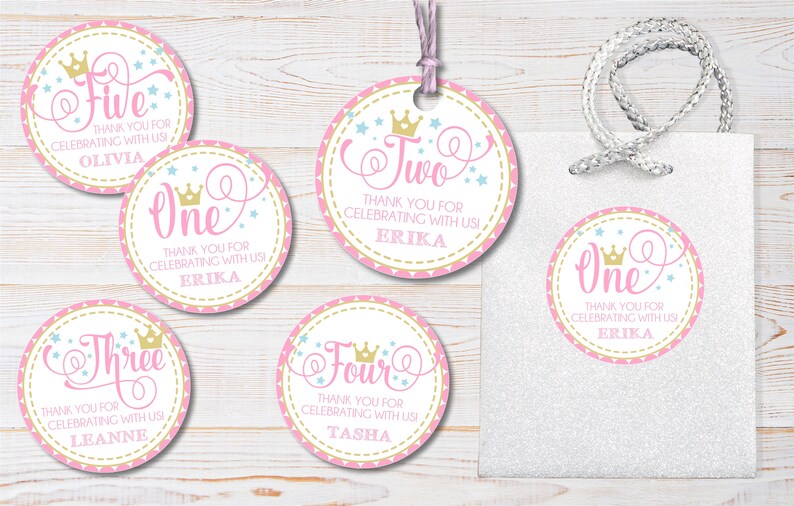 Pink and Gold Princess Birthday Party Stickers, Princess Birthday Favor ...