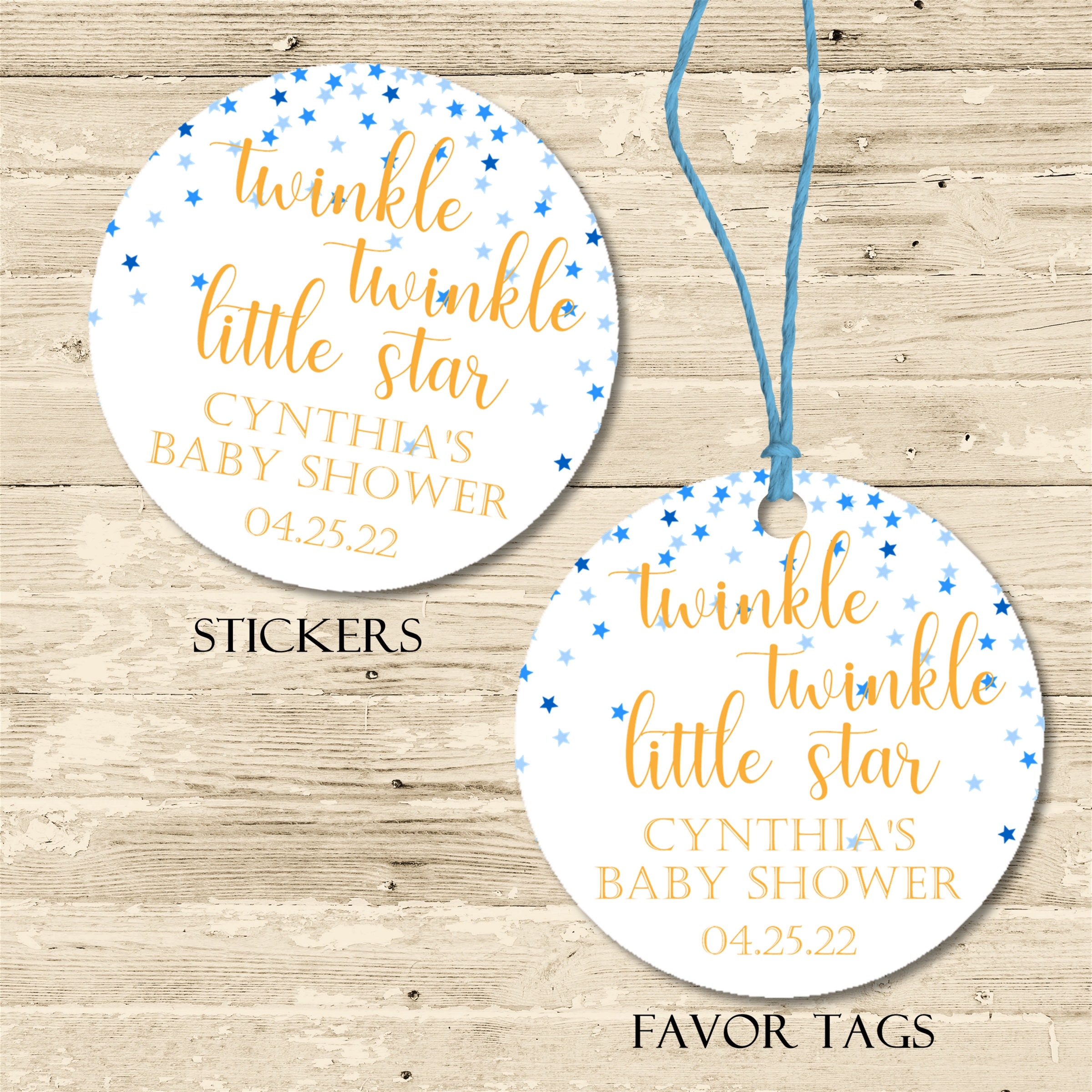 Boys Twinkle Little Star Baby Shower Favor Stickers or Favor Tags ...