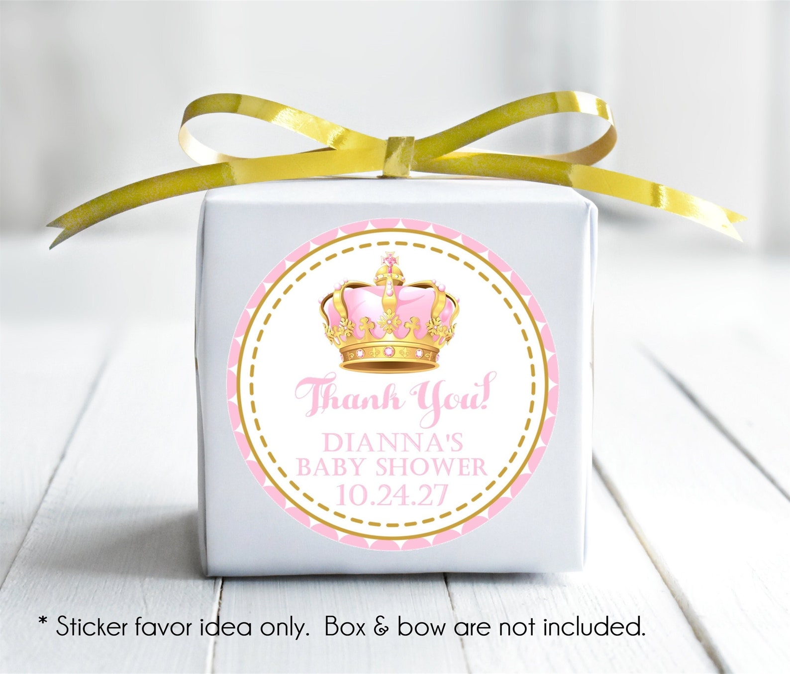 Pink and Gold Royal Princess Baby Shower Sticker , Pink & Gold Crown ...