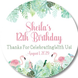 Tropical Flamingo Birthday Party Stickers, Flamingo Birthday Favor Tags ...