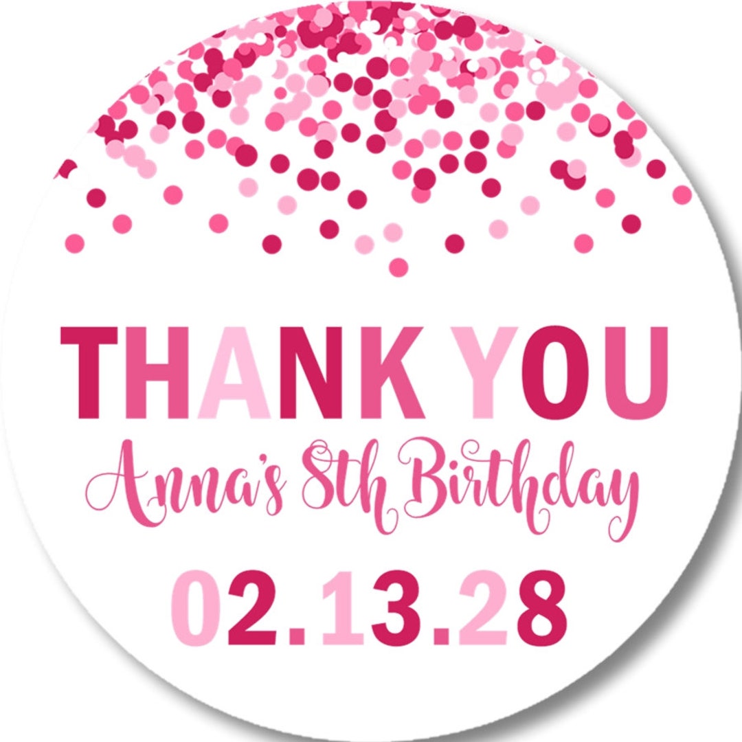 Girls Pink Confetti Birthday Party Stickers or Favor Tags, Pink ...