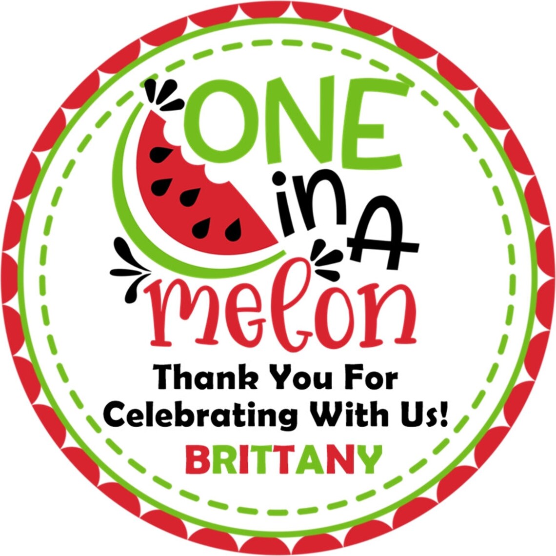 One in A Melon Watermelon 1st Birthday Party Stickers or Favor Tags ...