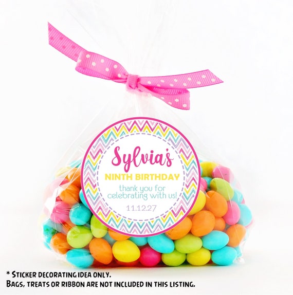 Girls Pastel Rainbow Striped Birthday Party Stickers or Favor | Etsy