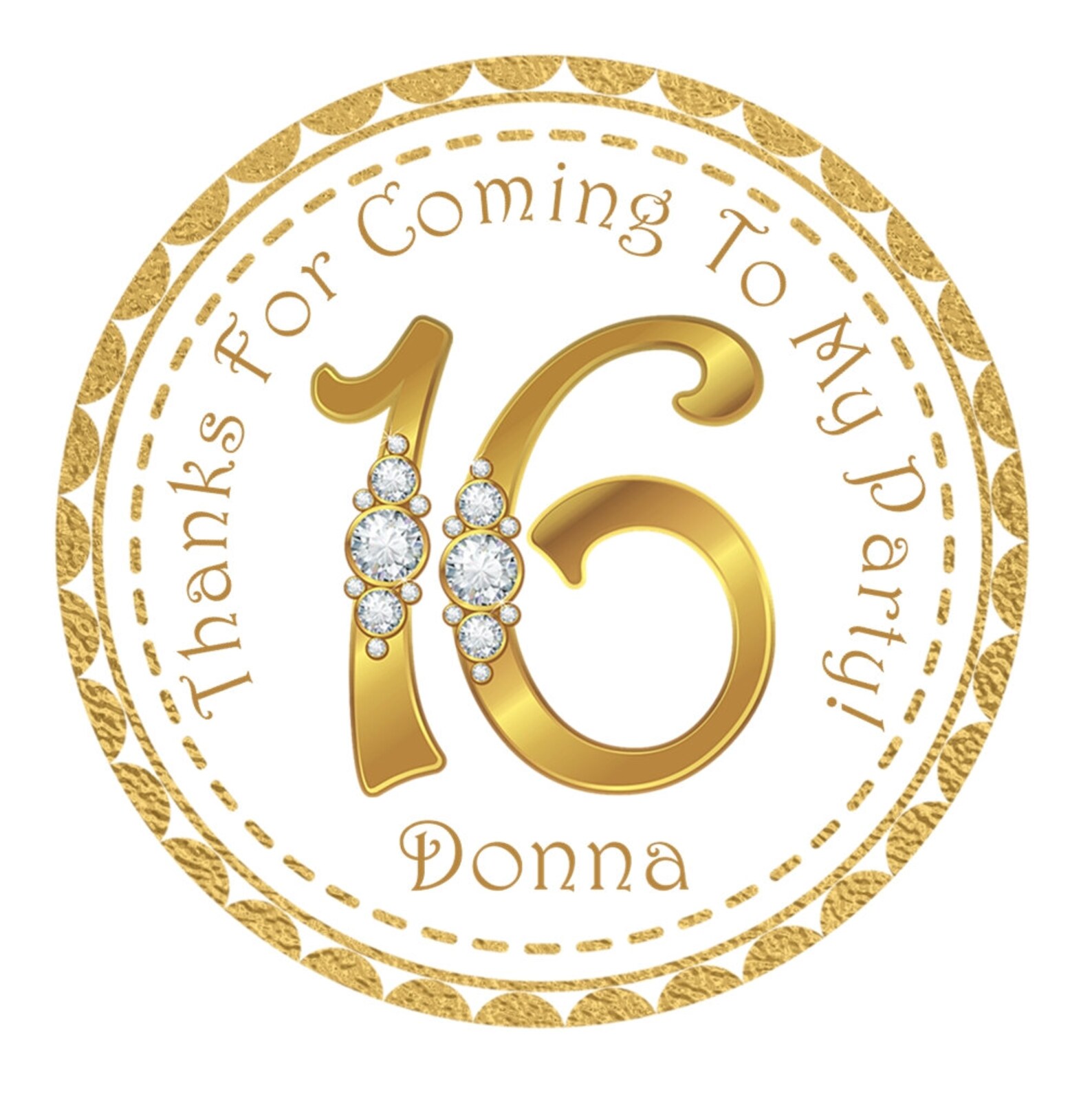 Gold Sweet 16 Favor Sticker, Gold Sweet 16 Party Decorations, Gold ...