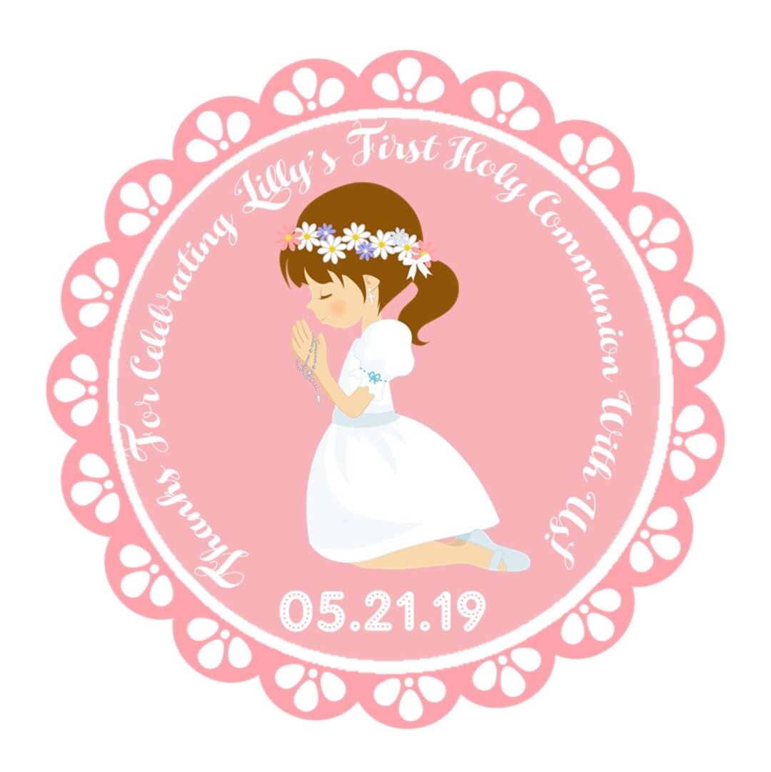 Pink Girl First Holy Communion Sticker Labels Pink Communion - Etsy