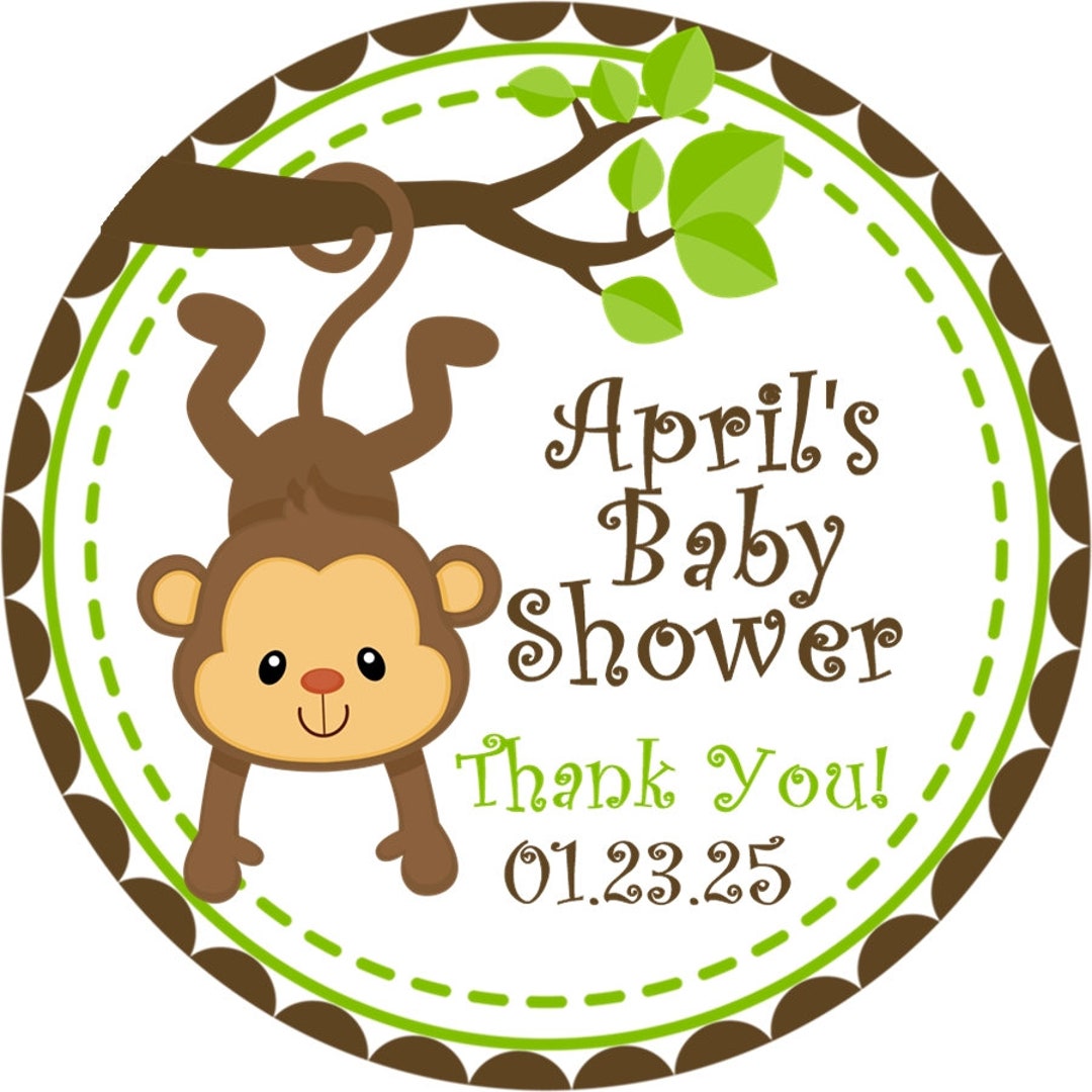 Boys Safari Monkey Baby Shower Stickers, Boys Safari Monkey Favor Tags ...