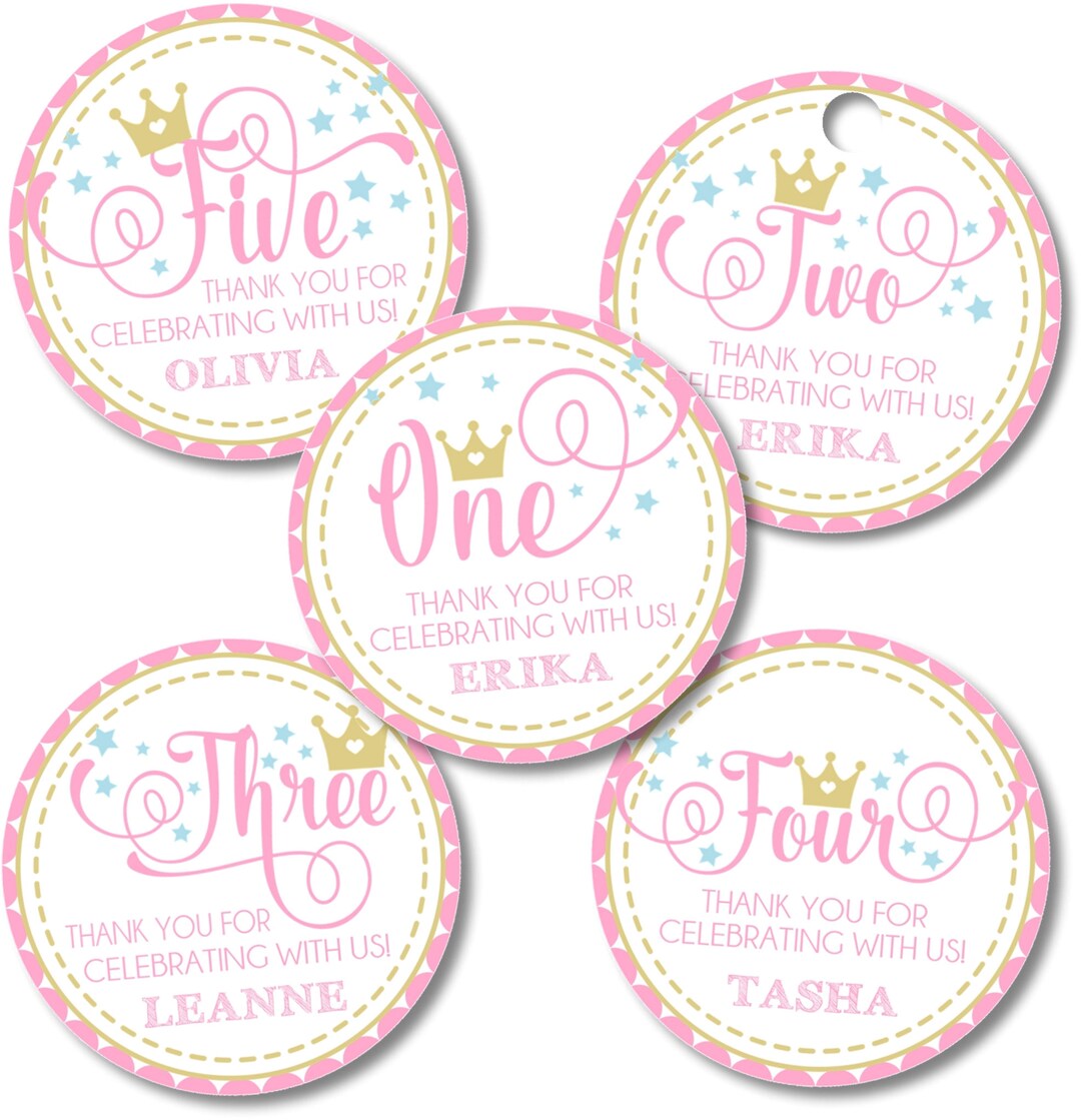 Pink and Gold Princess Birthday Party Stickers, Princess Birthday Favor ...