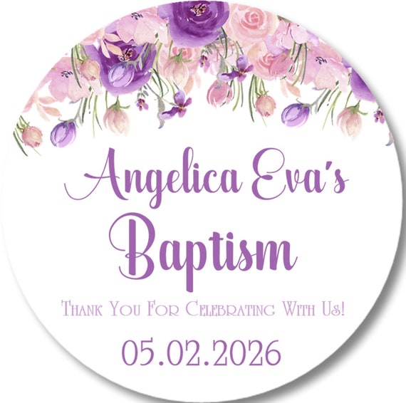 Girls Pink & Purple Baptism Favor Tag Baptism Sticker Label | Etsy