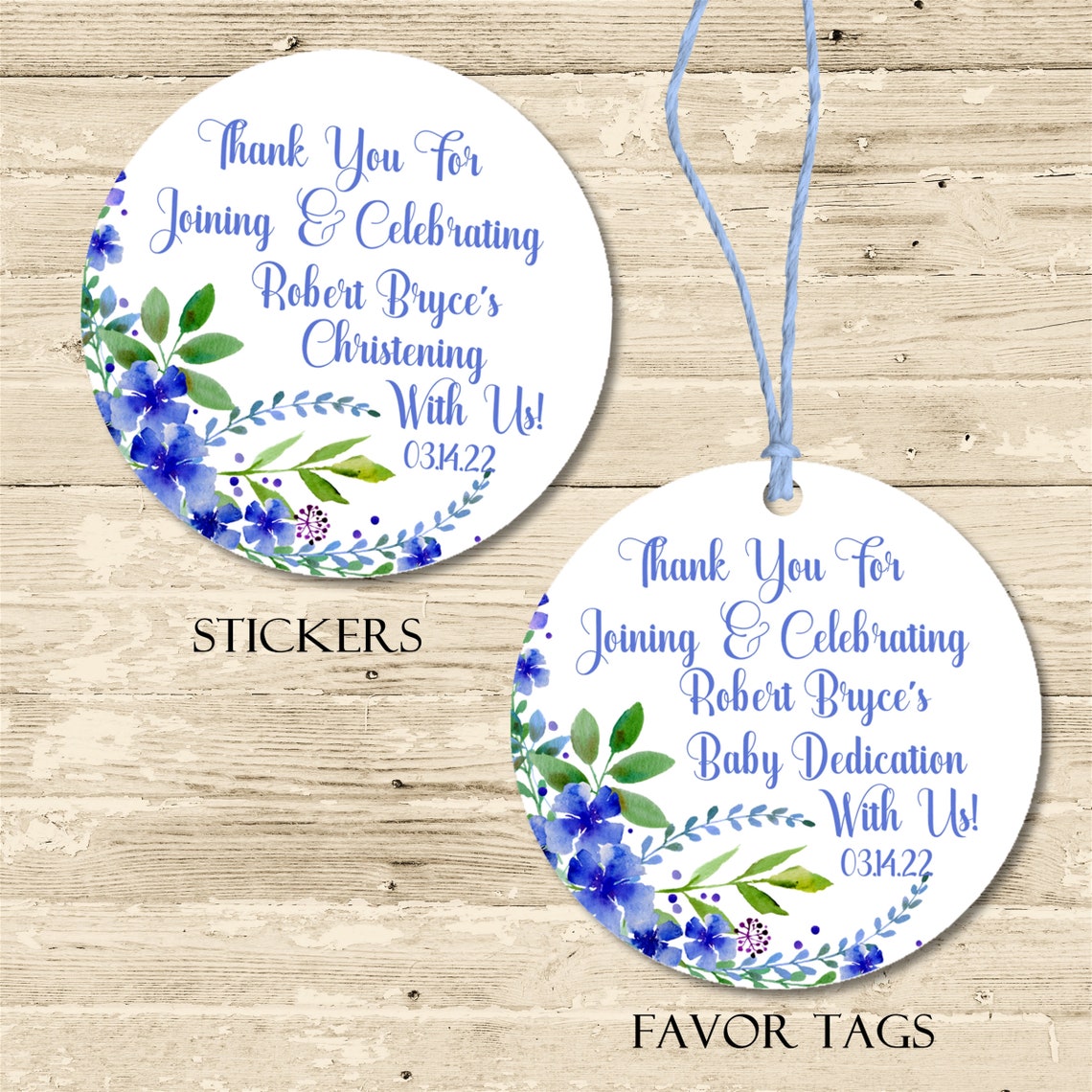 Blue Baby Dedication Sticker Labels, Gender Neutral Blue Baptism Favor ...